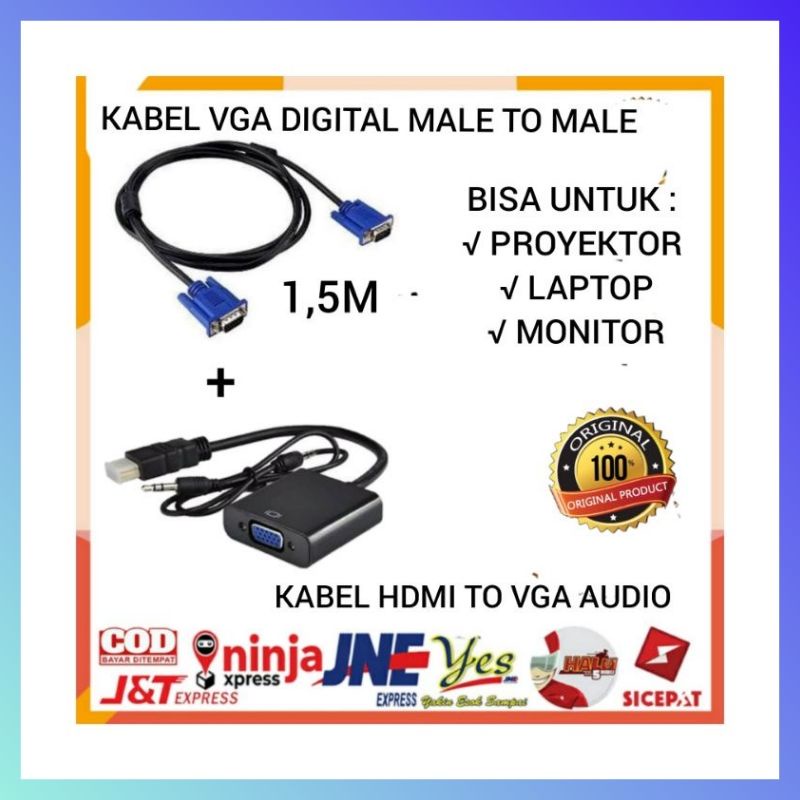 Jual KABEL HDMI TO VGA WITH AUDIO / KABEL VGA DIGITAL MALE ORIGINAL | Shopee Indonesia