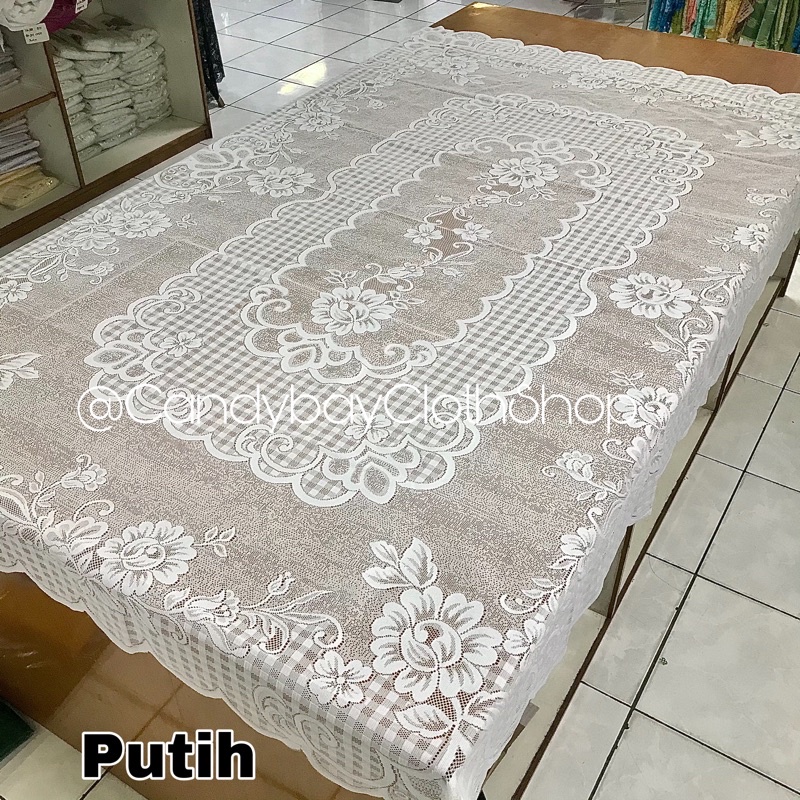 Jual Taplak Meja Makan 6 Kursi Persegi Ukuran 150 x 230 cm Bahan kain ...