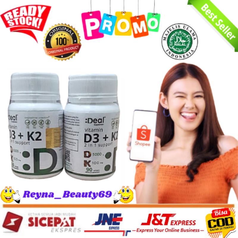 Jual Deal Vitamin D3 + K2 2 in 1 Support D 5000iu K 100mcg 90 Softgel asli original | Shopee ...