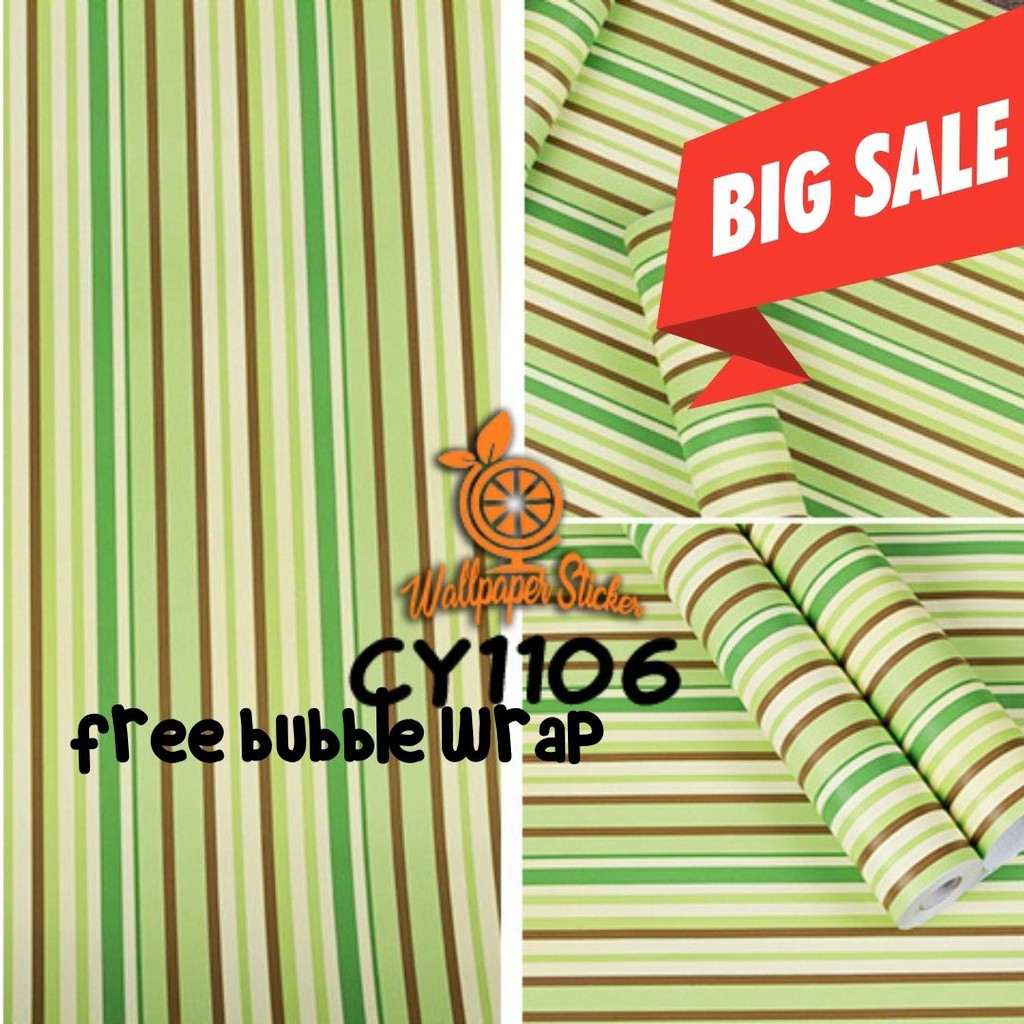 Jual PROMO COD Wallpaper Stiker Dinding Motif Salur Hijau Kecil Bahan PVC Anti Air Premium ...