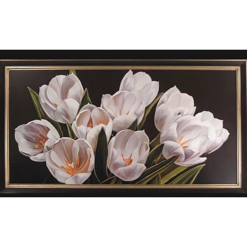 Jual Hiasan dinding cetak gambar lukisan Bunga lili putih plus bingkai ...