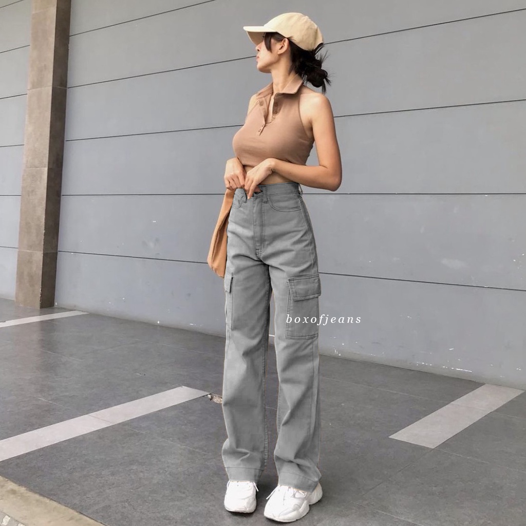Jual Boxofjeans - Cargo HW Loose Jeans - LIGHT GREY | Shopee Indonesia