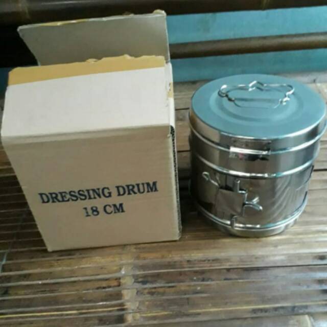 Jual Tromol kasa dressing drum stainless 18cm | Shopee Indonesia