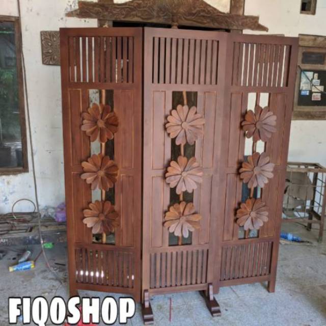 Jual Sketsel Penyekat ruangan Partisi Kayu Jati Motif Ukiran Bunga ...