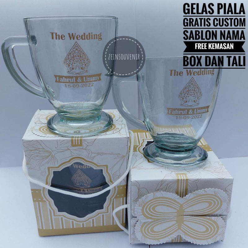 Jual Souvenir gelas piala bening free kemasan box + sablon nama ...