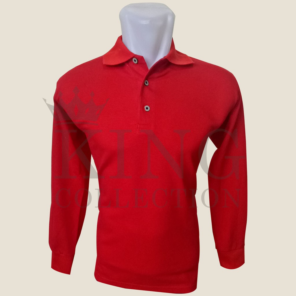 Jual Kaos Wangki Polo Premium Waffle Katun Merah (Lengan Panjang ...
