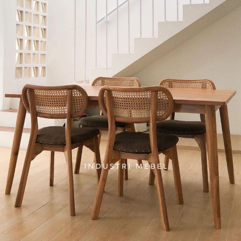 Jual Set Meja Makan Scandinavian Jati - Kursi Makan Kacang - Kursi Cafe Rotan - Meja Cafe Resto ...