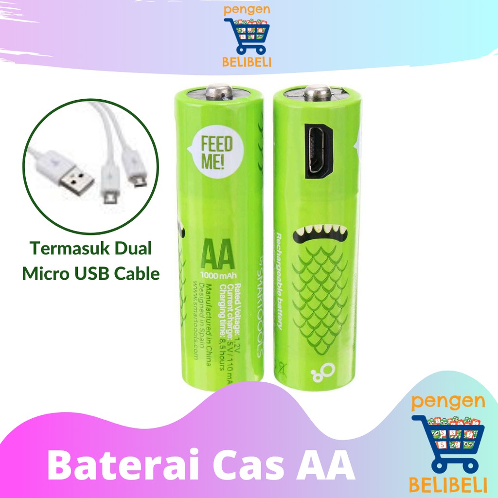 Jual Smartoools 2 pcs Battery Micro USB Rechargable AA Green / ST - AA ...