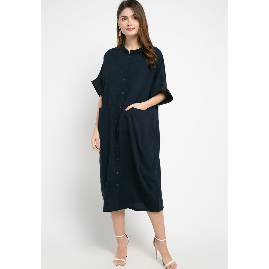 Jual PHOTOGRAPH - Duffy Midi Dress Navy | Shopee Indonesia