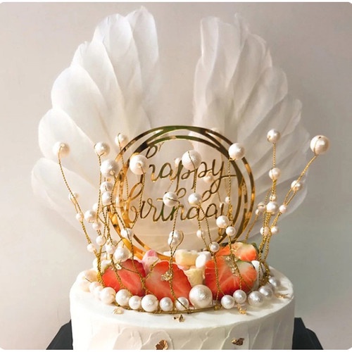 Jual Cake Topper mahkota mutiara/ toper kue pearl crown gold/ Hiasan ...