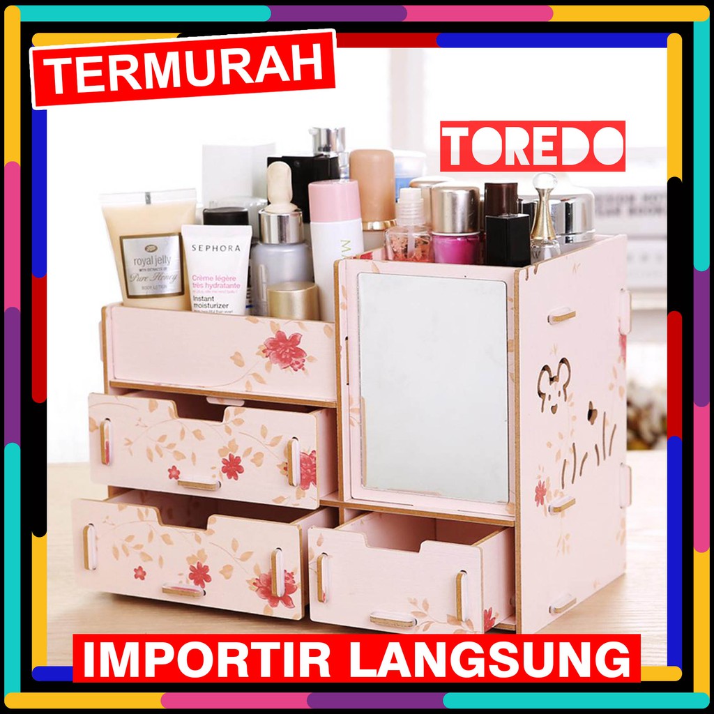 Jual RAK / BOX KOSMETIK BAHAN KAYU DENGAN CERMIN / COSMETIC STORAGE ...