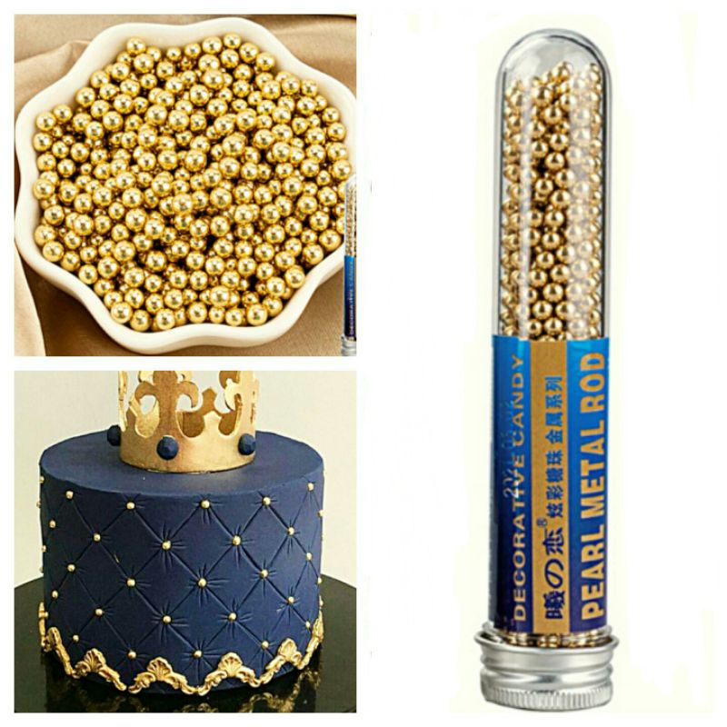 Jual Gold pearl sprinkle 40g besar 4 mm hiasan kue mutiara emas halal ...
