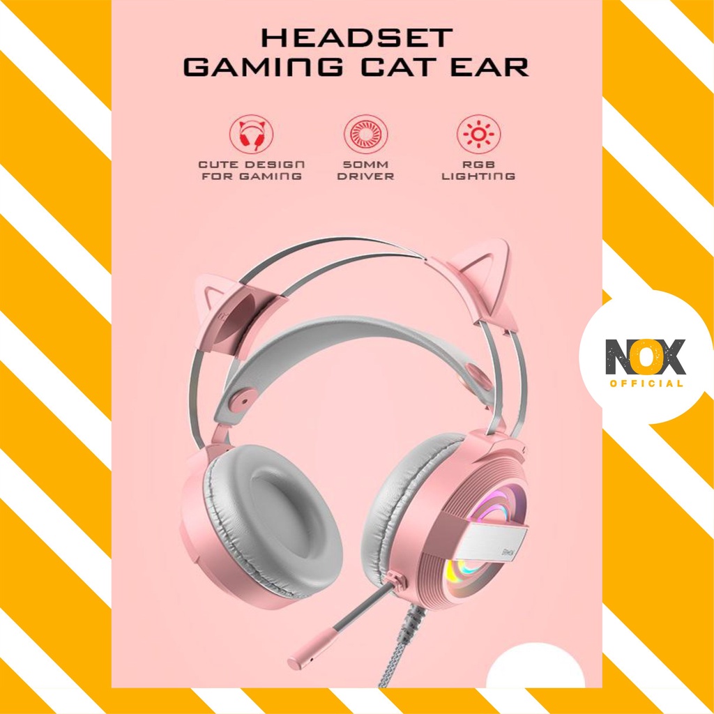 Jual Gaming headset headphone cewek lucu model kucing cat ear dengan ...
