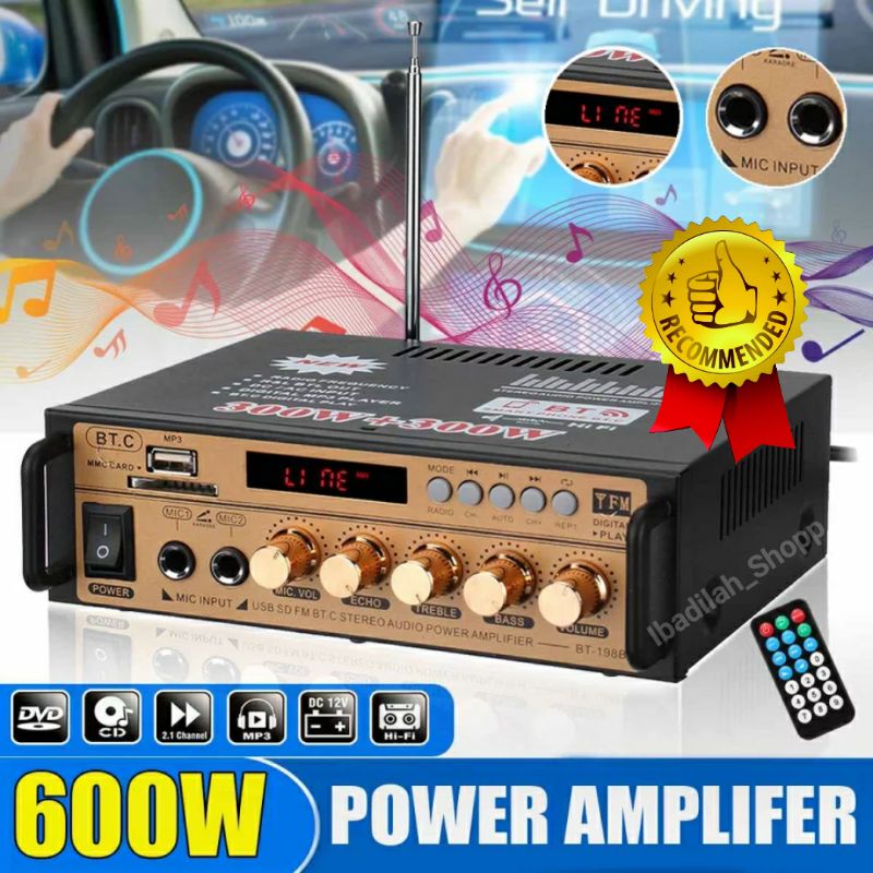 Jual Audio Bluetooth Amplifier HiFi 300Wx2 Remote Control - 198BT ...
