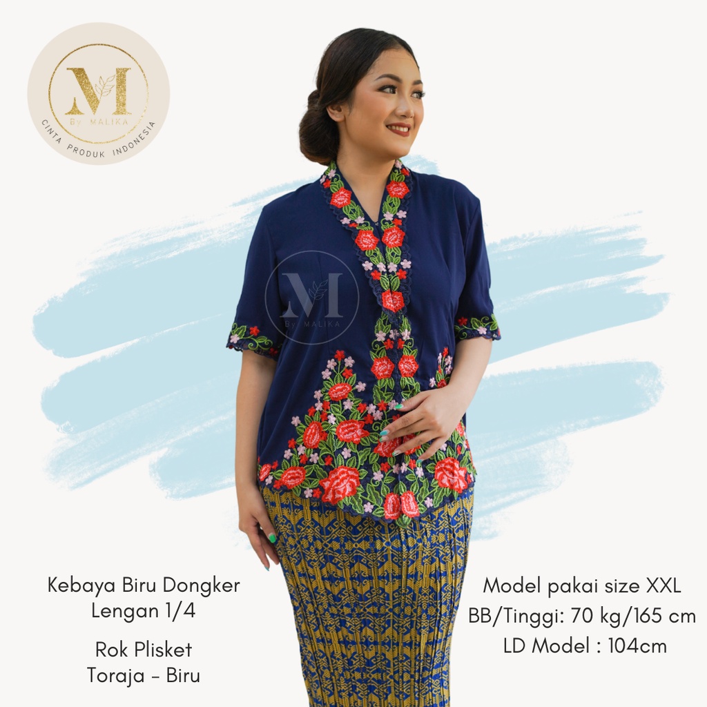 Jual Kebaya Encim Biru Dongker Bunga Mawar MALIKA - Baju Atasan Kebaya ...