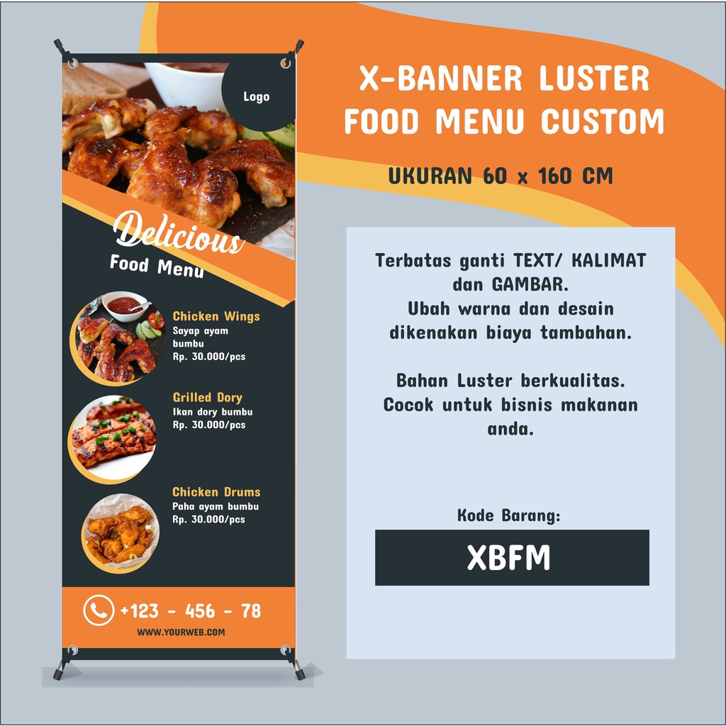 Jual X-Banner Luster Custom Food Menu / Menu Makanan (ukuran 60 x 160 ...