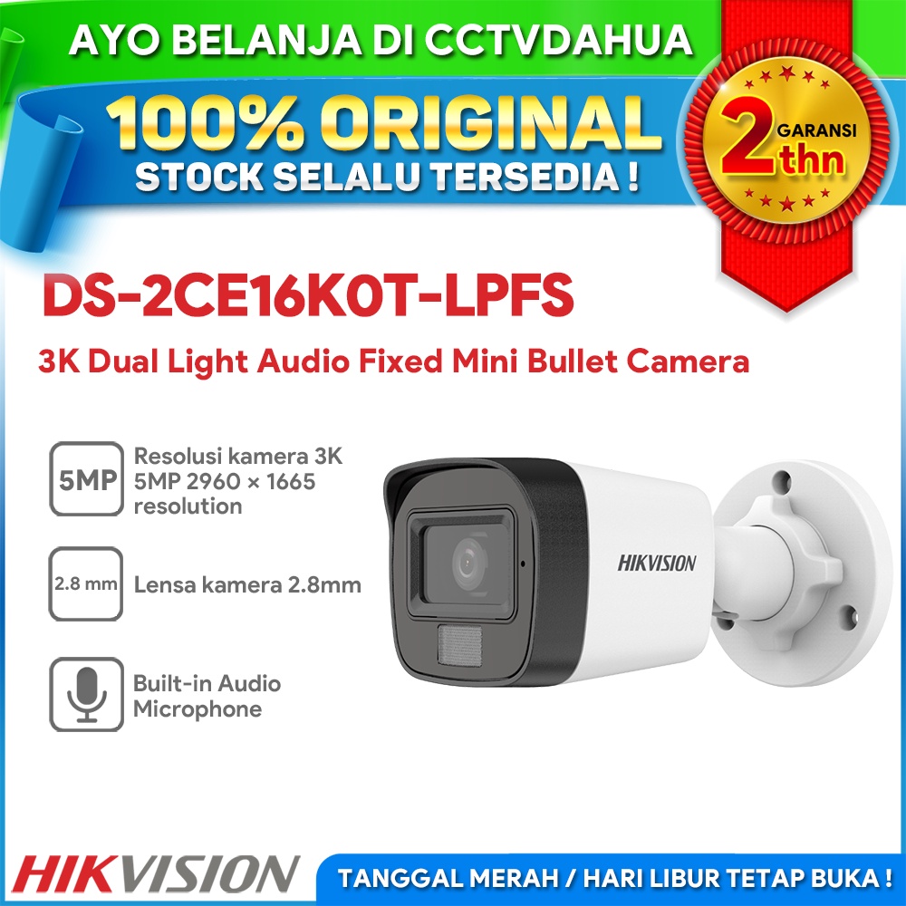 Jual HIKVISION DS-2CE16K0T-LPFS 5MP 3K DUAL LIGHT AUDIO FIXED MINI BULLET | Shopee Indonesia