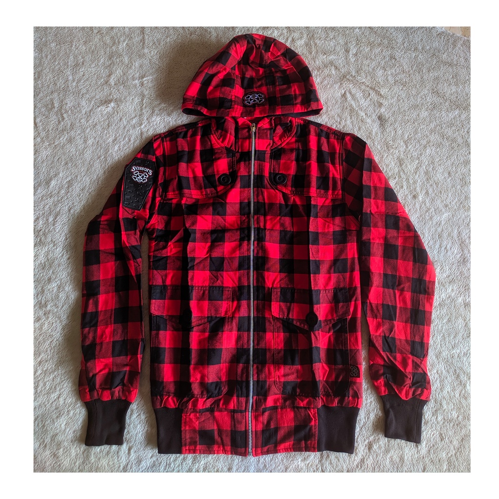 Jual Jacket Scissors X Flanel Unisex Black White ( Scissors Apparel ...