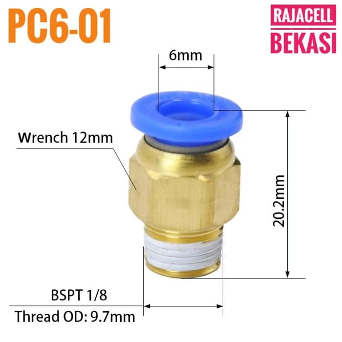 Jual PC6-01 Pneumatic Connector Push Fitting for PTFE Teflon Tube Extruder | Shopee Indonesia