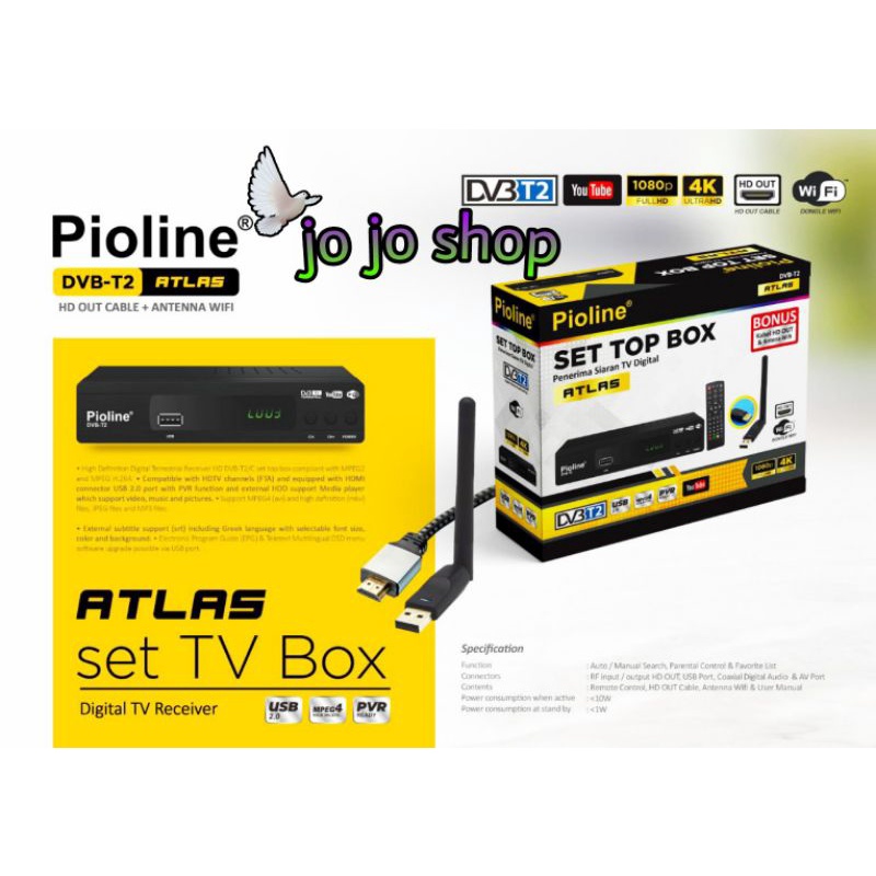 Jual SET TOP BOX PIOLINE DVB-T2 RECEIVER YOUTUBE KABEL HDMI+DONGLE WIFI ...