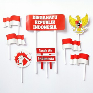 Jual satu set topper toper cake hiasan kue tema hut kemerdekaan ...