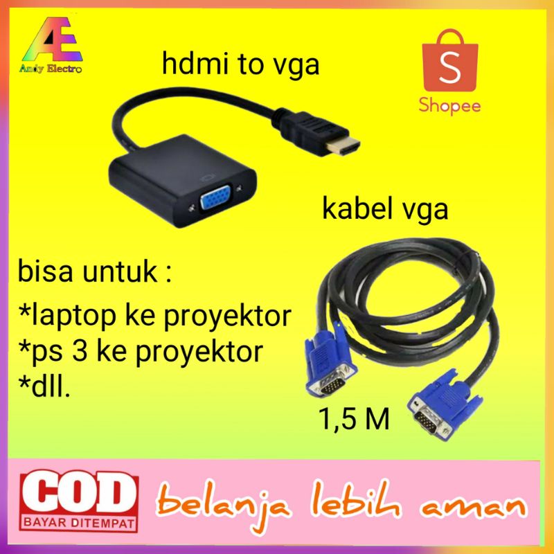 Jual Converter hdmi to vga + Kabel vga 1,5 meter | Konverter hdmi to vga | Kabel hdmi ke vga ...