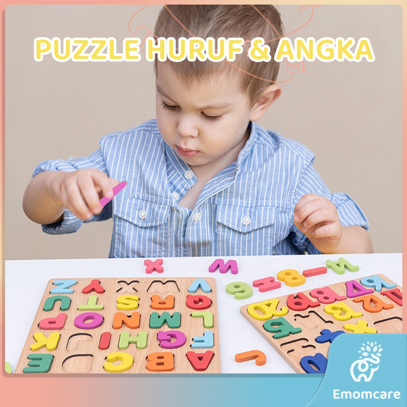 MEDIUM CHUNKY PUZZLE Huruf besar / Angka 20x20cm mainan anak Bayi ...