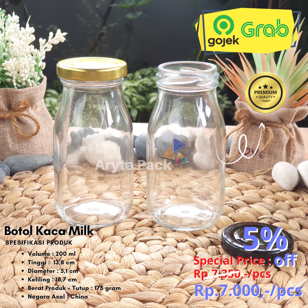 Jual Botol kaca bening 200ml milk minuman jus susu kopi tutup kaleng ...