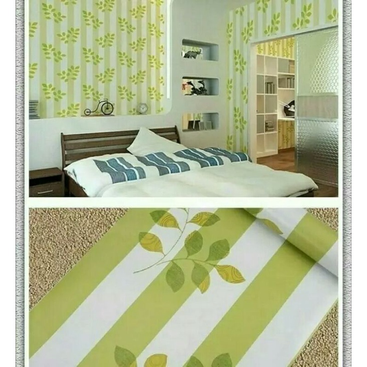Jual Wallpaper Dinding Motif Salur Daun Hijau 10m X 45cm | Shopee Indonesia