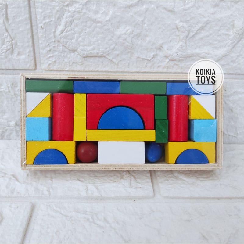 Jual Mainan edukasi anak balok kayu aneka bentuk wooden block balok ...