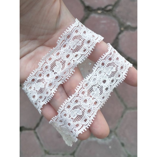Jual Renda Elastis Import Putih Halus Motif Tulip 27mm | Shopee Indonesia
