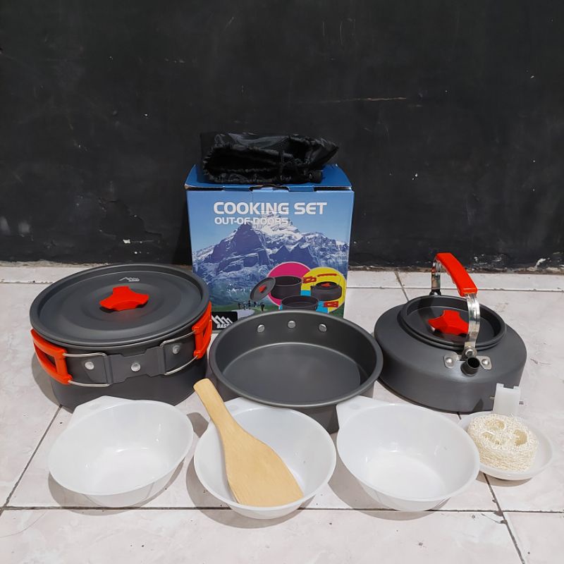 Jual Cooking Set Nesting Panci Camping DS 308 Plus Teko Box Biru ...