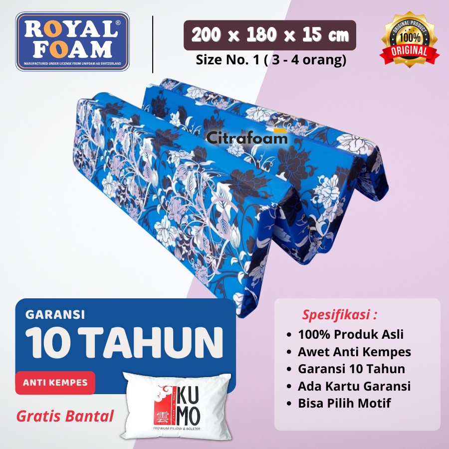 Jual Kasur Busa ROYAL FOAM Lipat Ukuran 200x180x15 Garansi 10 Tahun ...
