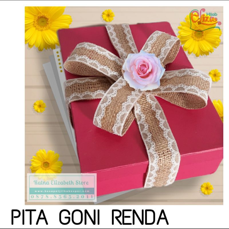 Jual 2 Meter Pita Goni Renda Putih 3-3,5 cm - Lace Burlap Ribbon - Tali ...