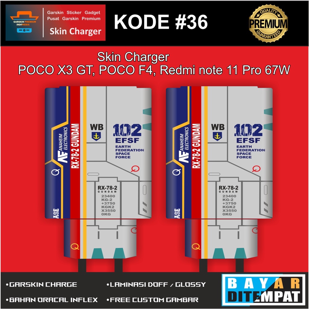 Jual Garskin Sticker Charger POCO X3 GT, POCO F4, Redmi note 11 Pro 67W ...