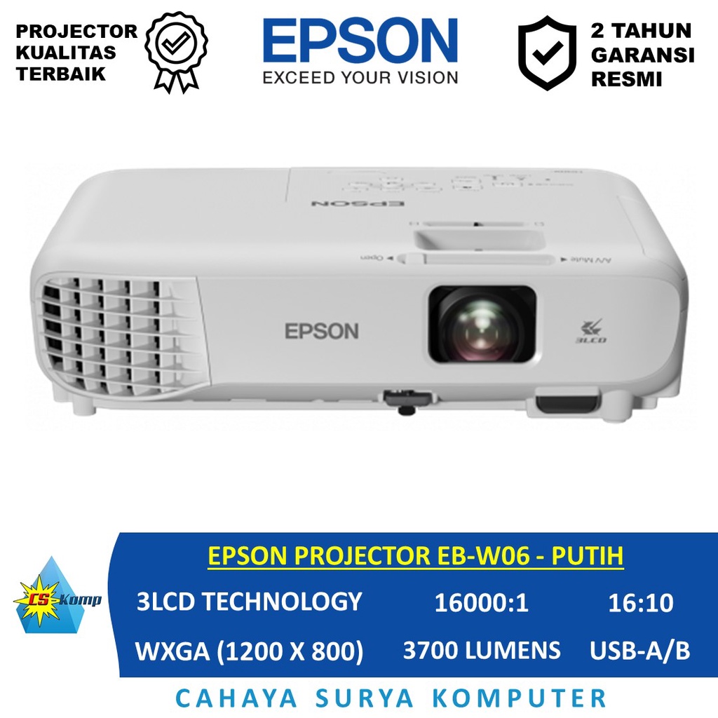 Jual EPSON PROJECTOR EB-W06 | 3LCD Technology | WXGA | 3700 Lumens | 16000:1 | 16:10 | Shopee ...