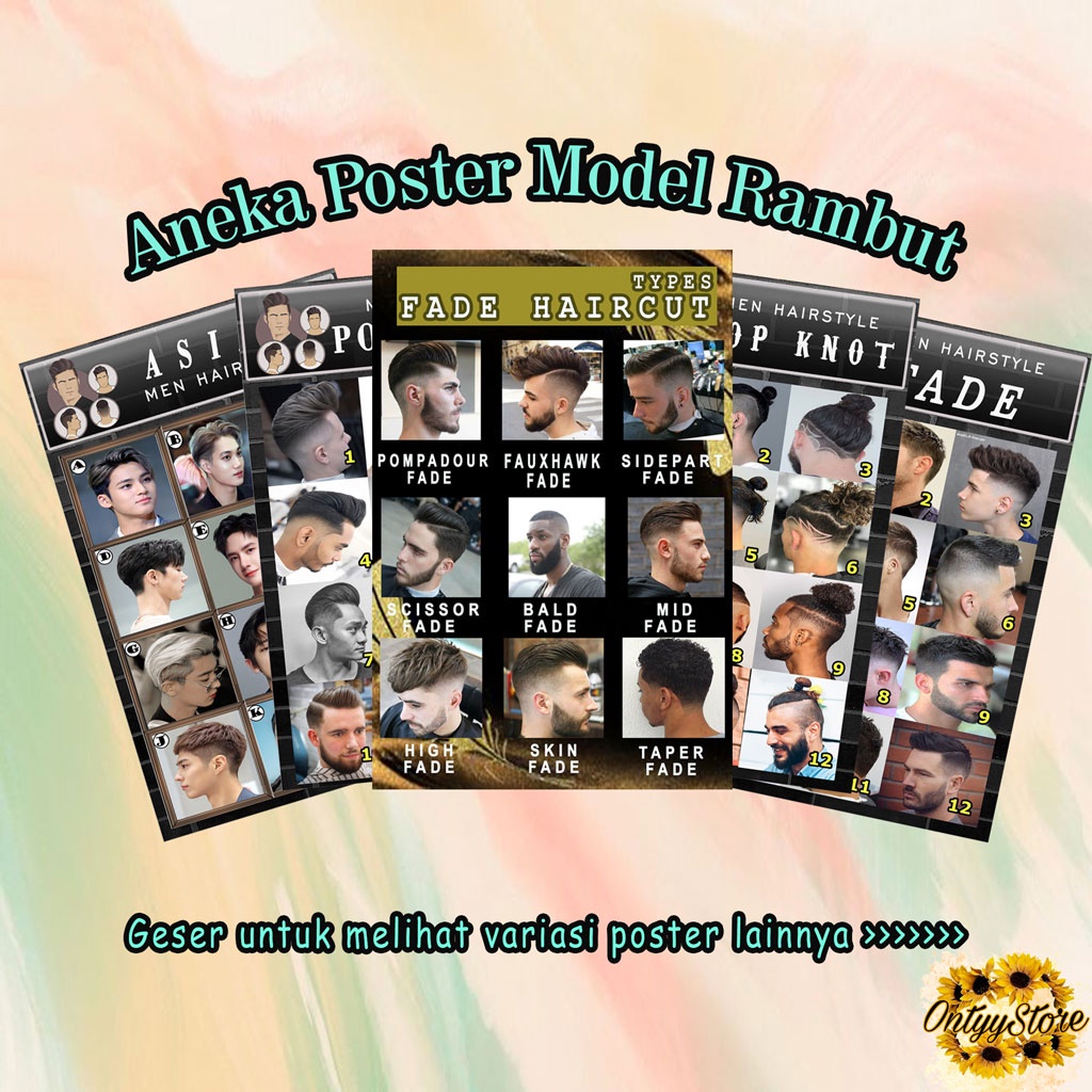 Jual Poster Model Potongan Rambut untuk Pangkas Rambut / Barbershop ...