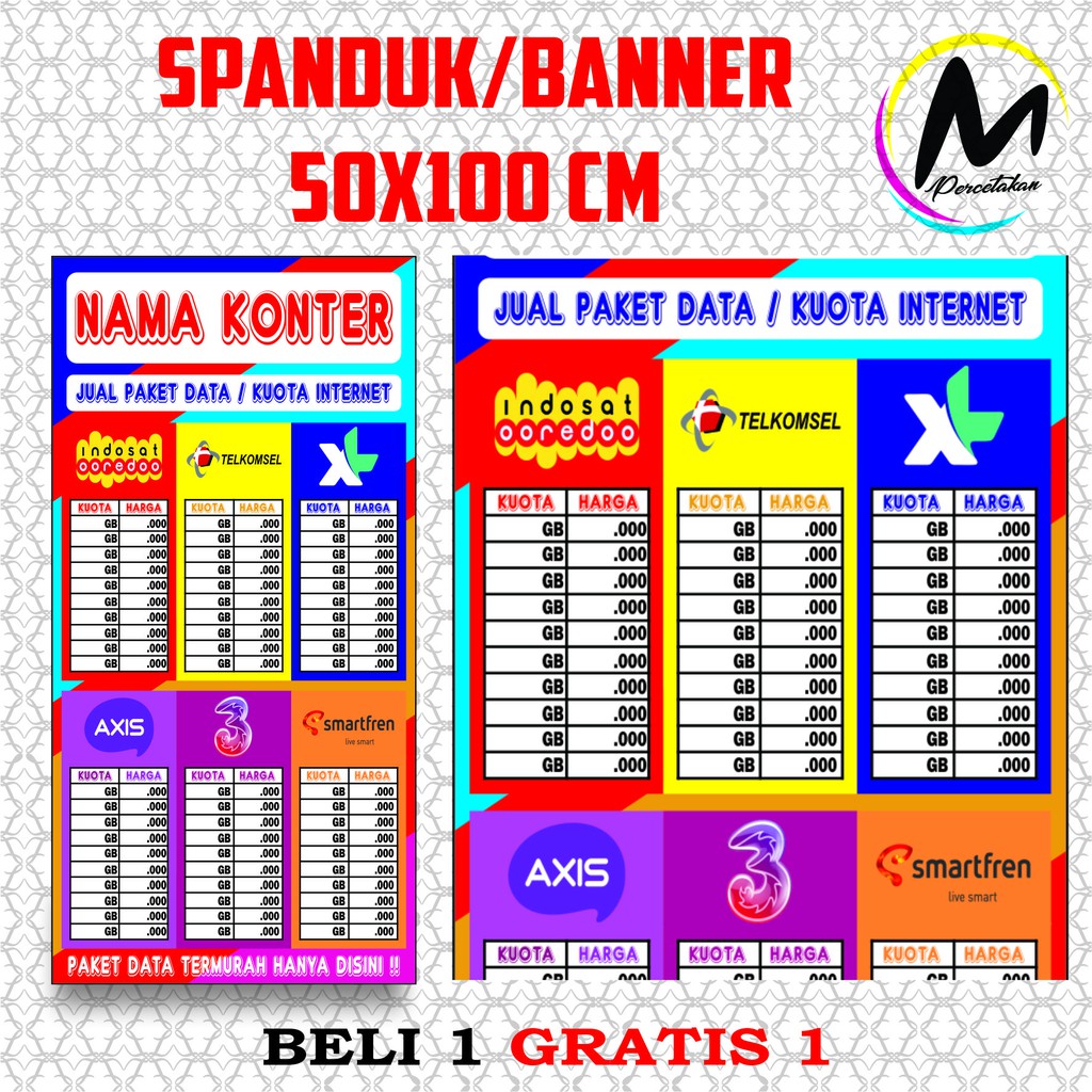 Jual Banner Tabel Harga Kuota Variasi Warna - 50x100 Cm | Shopee Indonesia
