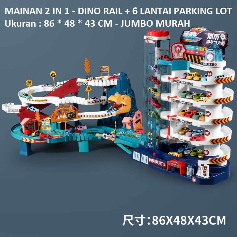 Jual Mainan 2 in 1 Dino Rail Track Race Road Digabung Parking Lot 6 ...