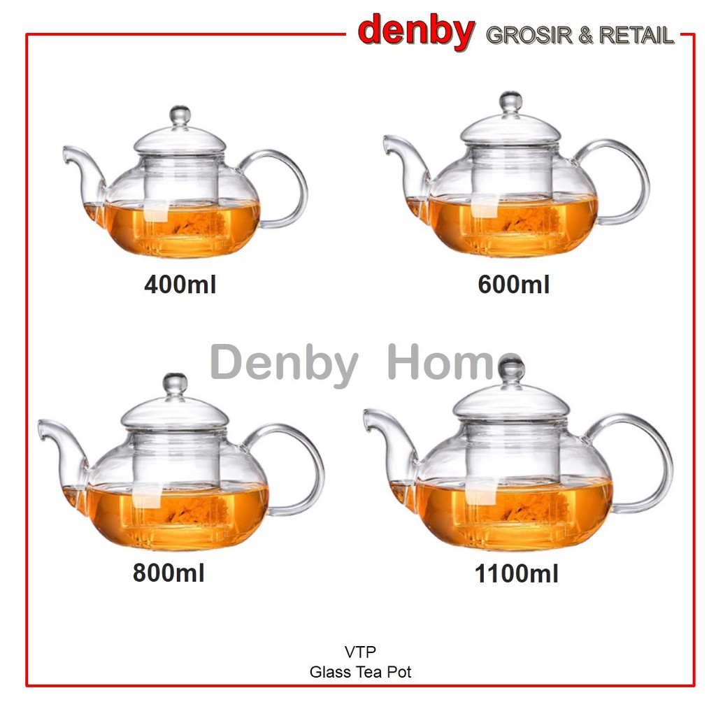 Jual Glass Tea Pot / Teko Teh Kopi Kaca 400ml 600ml 800ml 1100ml VTP ...