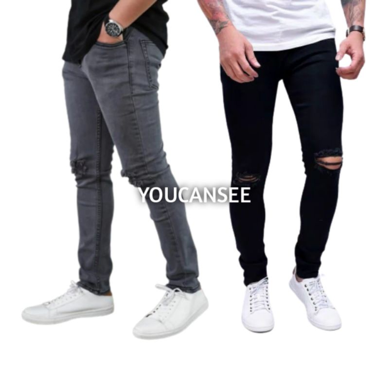 Jual Celana Jeans Sobek Lutut Robek Ripped Hitam Destroy Premium Pria ...
