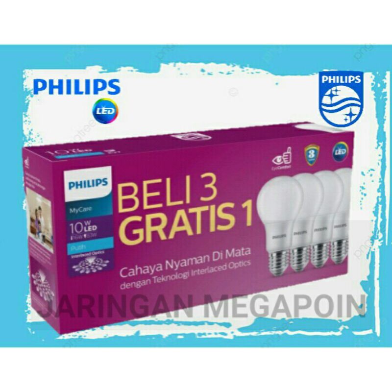 Jual Paket beli 3 gratis 1 Philips Mycare LED 10W putih | Shopee Indonesia