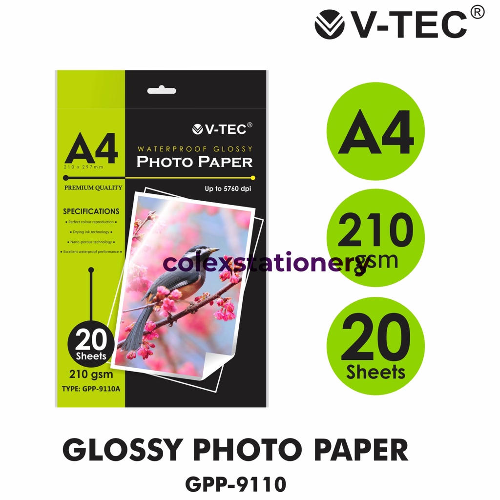 Jual Kertas Foto / WaterProof Glossy Photo Paper Vtec A4 210 Gsm ...