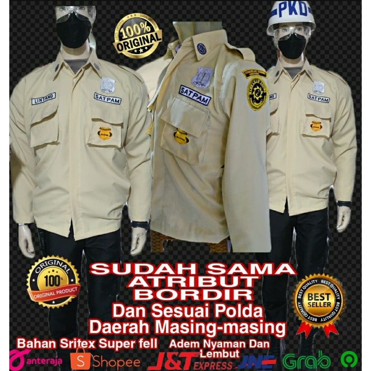 Jual Atasan Dan Setelan Seragam PDL Satpam terbaru Cream + Atribut Bordir Bahan exclusive super ...
