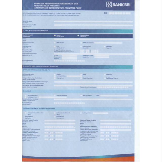 Cetak Form Bri Permohonan Penambahan Dan Pengurangan Fasilitas | Shopee ...