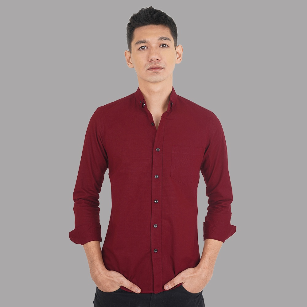Jual Kemeja Merah Maroon Polos Pria Lengan Panjang Kemeja Kerja Formal ...