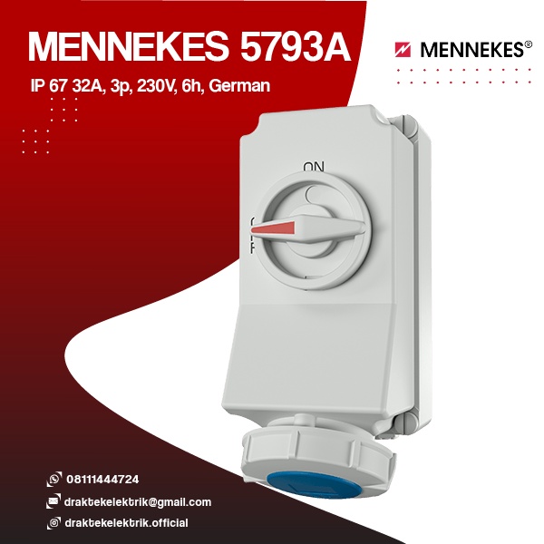 Jual Menneks 5793A | Wall Mounted IP 67 32A, 3p, 230V, 6h, German ...