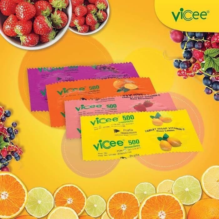 Jual Vicee 500 Vitamin C tablet hisap per Strip isi 2 tablet rasa jeruk ...