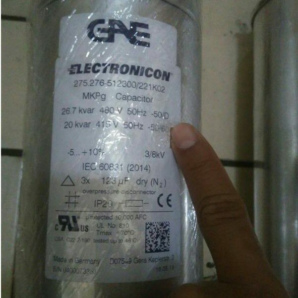 Jual kapasitor/capacitor 20kvar 415V 3phase GAE/capacitor MKPG 20kvar 415V/26,7kvar 480V GAE ...