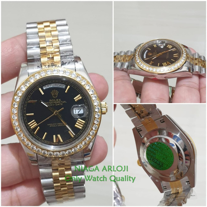Jual HARGA GROSIR Jam Tangan Rolex Day Date Gold Diamond Dial Black ...